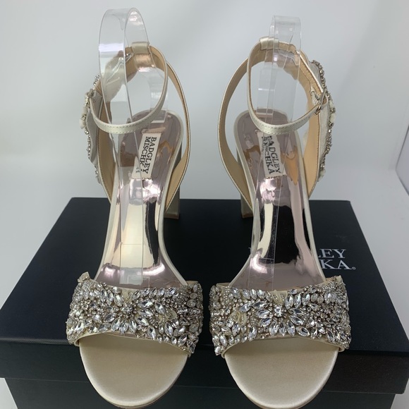 Badgley Mischka | Shoes | Badgley Mischka Libby Ivory Satin Jeweled ...